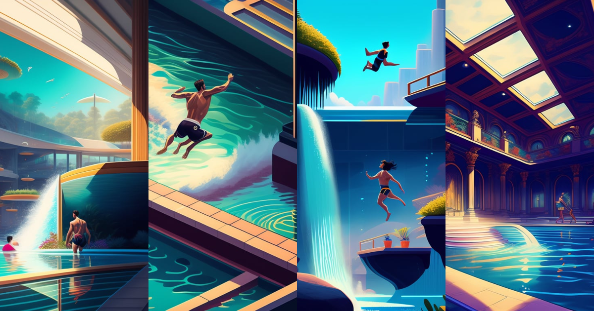 Lexica - A man jumps into a pool with ideas. detailed illustration ...