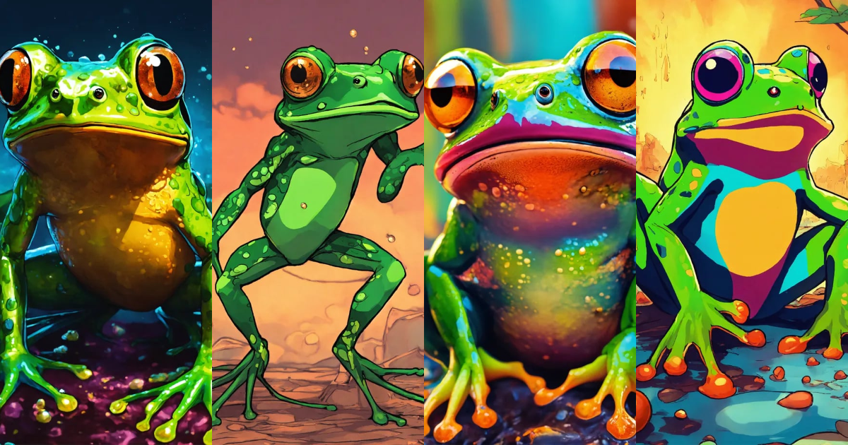 Lexica - Crazy fluroszing frog, comic style, future art