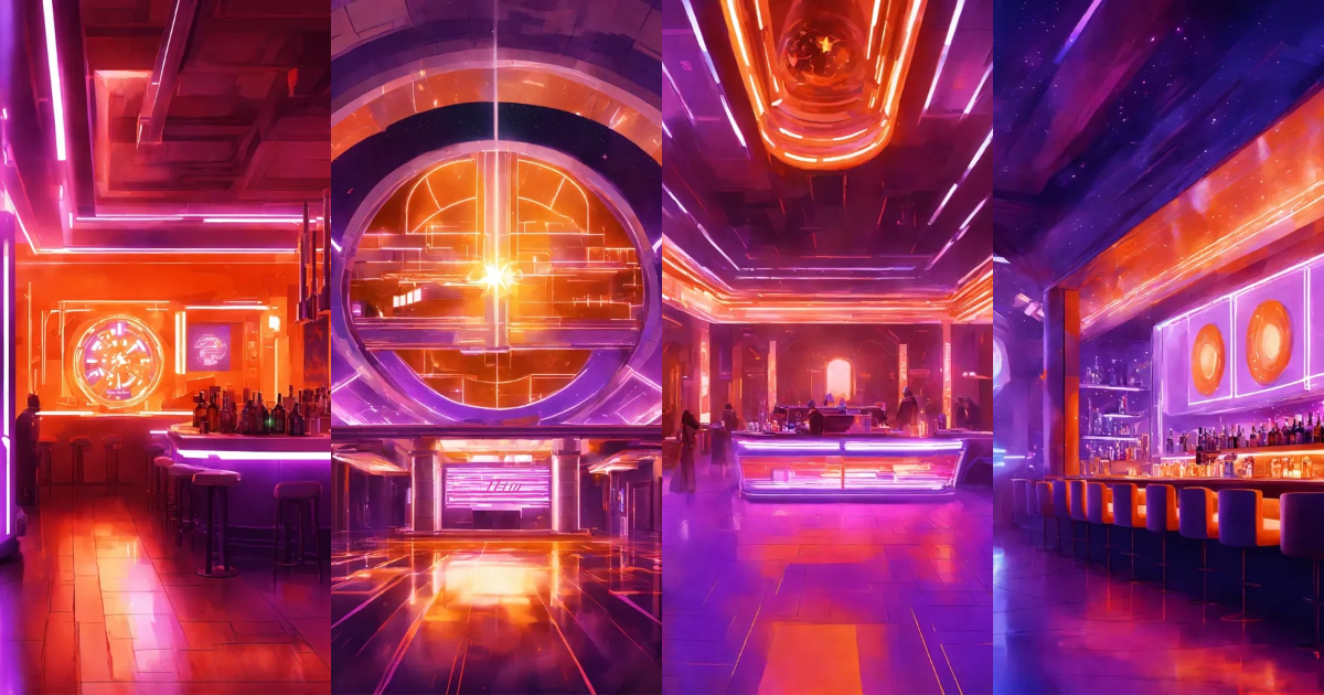Lexica - Digital art of a white Star Wars night club with purple and ...