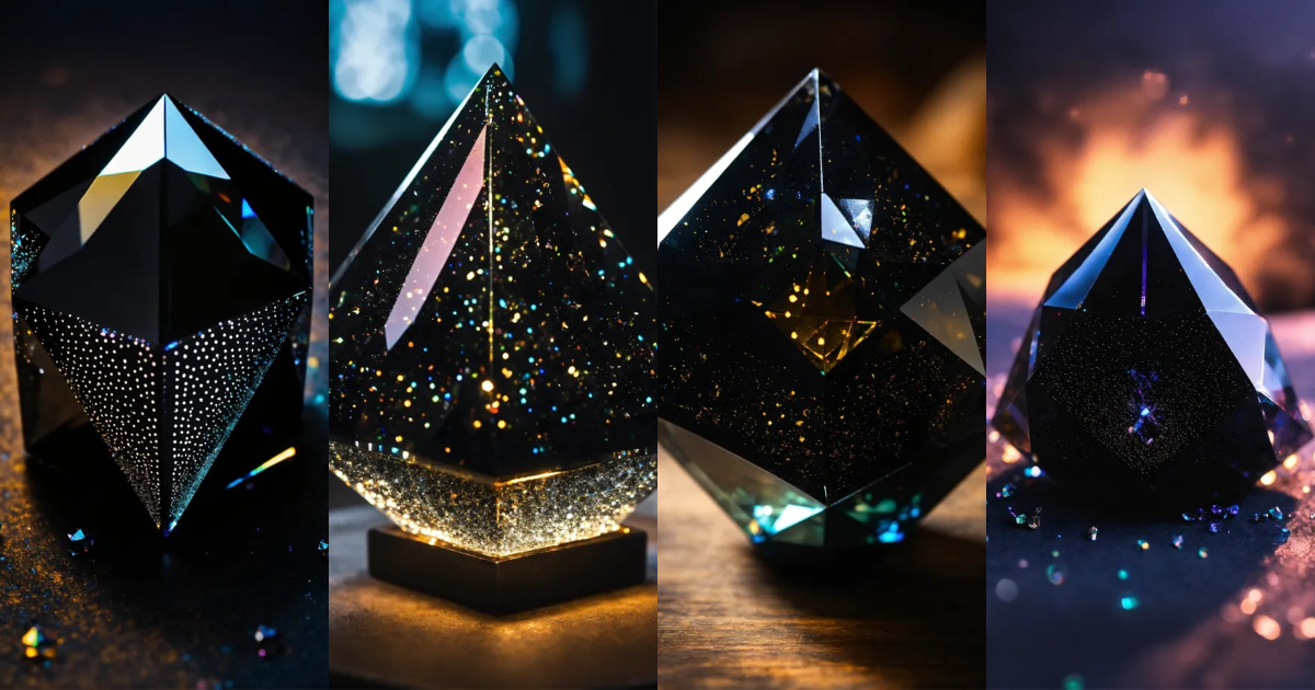 Lexica - A black, magic crystal with little white dots in it.