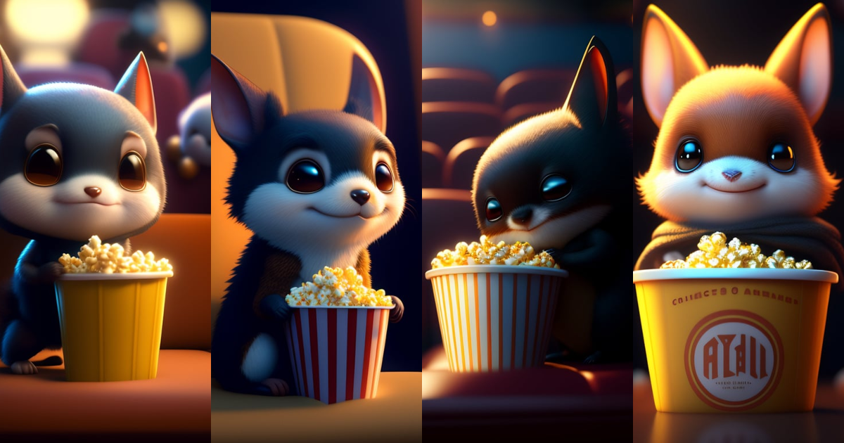 Lexica - Cute small humanoid bat sitting in a movie theater eating ...