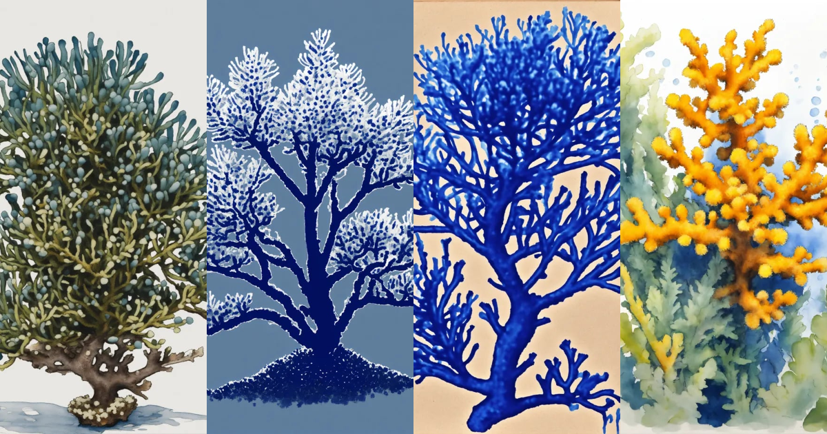 Lexica - , simple sketch of a acropora bleu foncé, white background