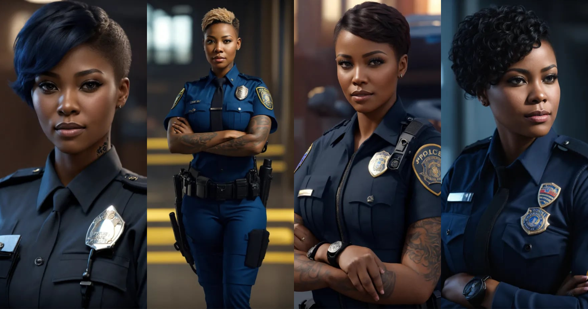 Lexica - Strikingly beautiful African American female police officer ...