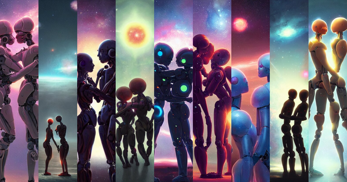 Lexica - Digital painting of two humanoid robots hugging each other ...