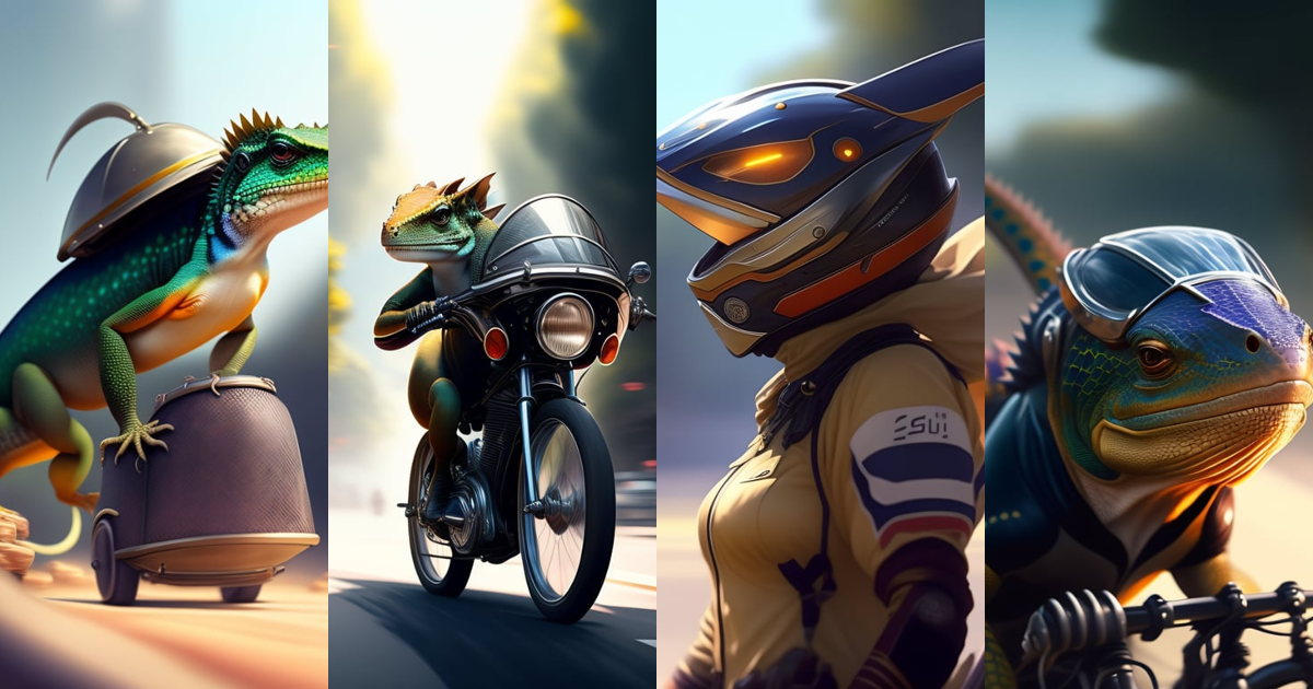 Lexica - A lizard cycling with a helmet by greg rutkowski makoto ...