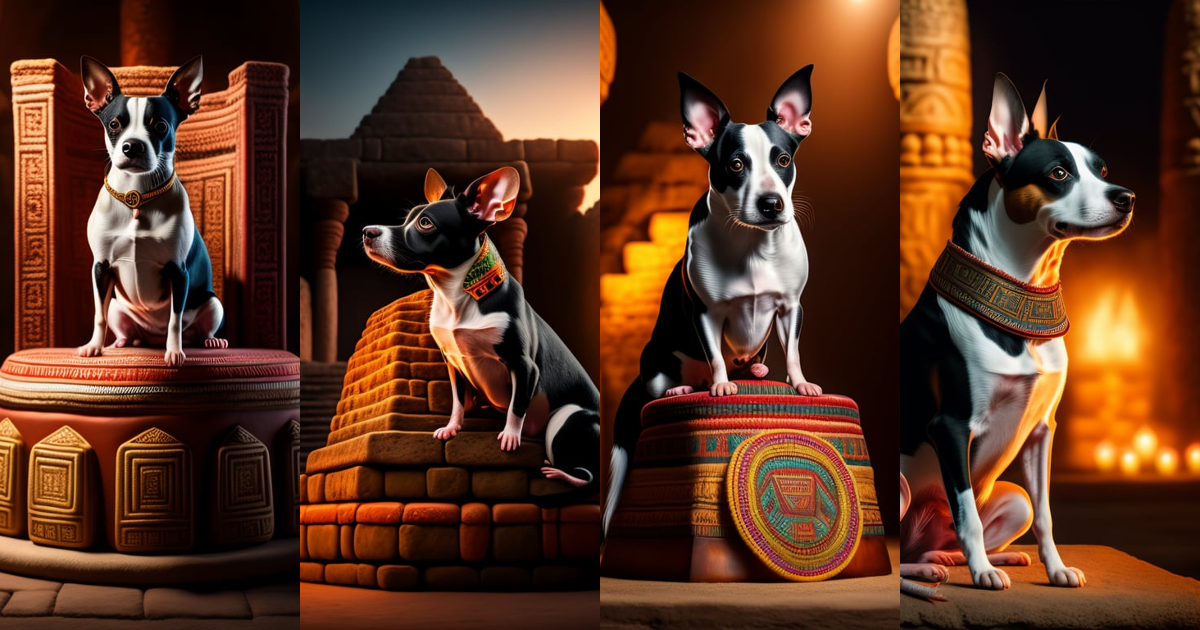 Lexica - Rat terrier sitting on a throne in an aztec temple, with taco ...