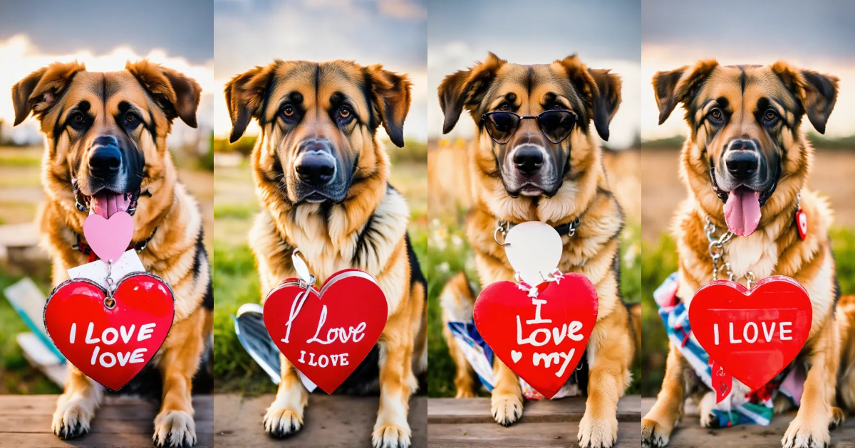 Lexica - German Shepherd (dog) holding a picture with a heart on it ...