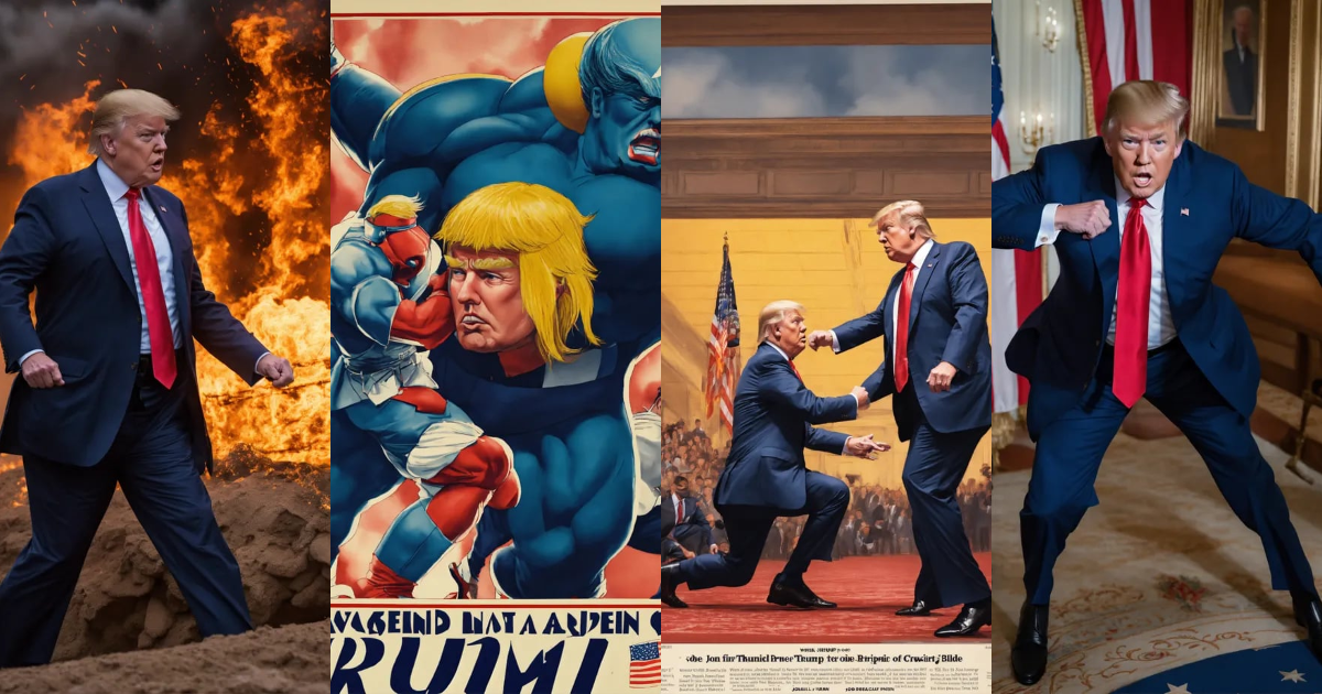 Lexica - Donald trump fighting against a weak opponent Joe biden