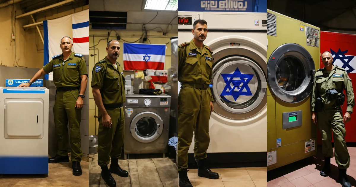 Lexica - An Israeli army pilot stands next to an industrial washing ...