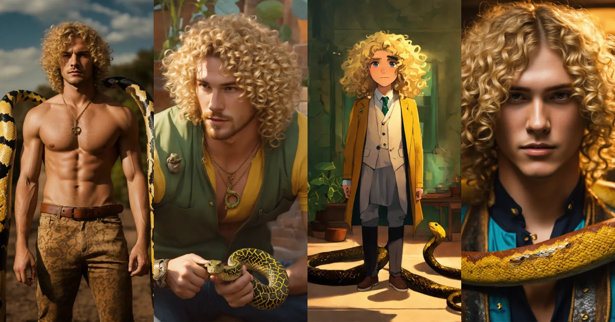 Lexica - Blonde curly hair man with snake powers man