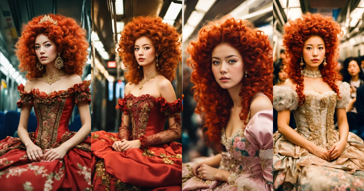 Lexica - "Beautiful Rococo Princess sitting on the Japanese metro ...
