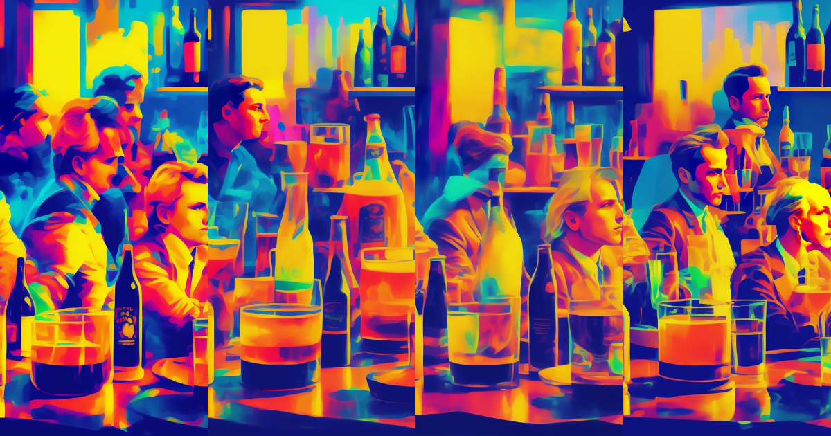 Lexica - A drinking party at a bar, rainbow color, abstract art, in the ...