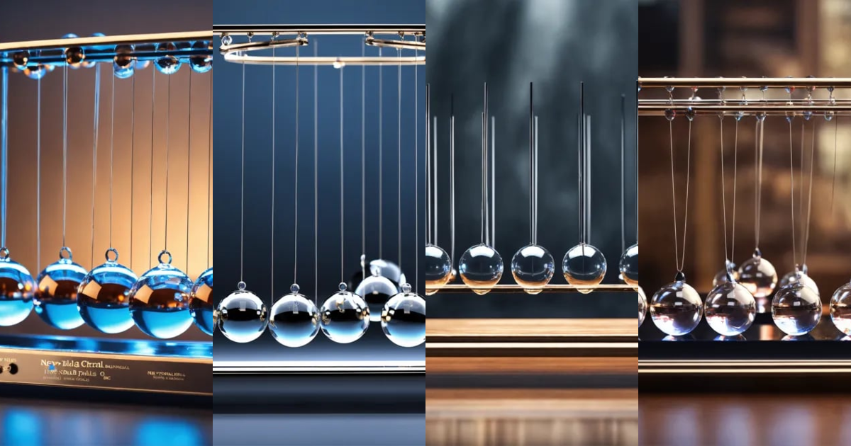 Lexica - Newtons cradle, five crystal clear transparent bouncing balls ...