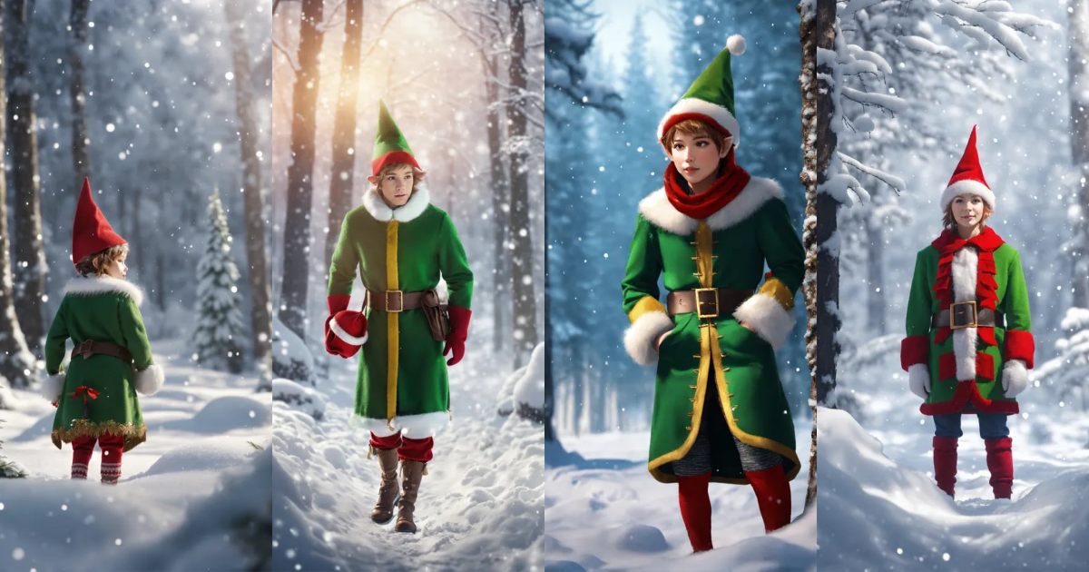 Lexica - Christmas elf in winter forest, lots of snow, wide ...