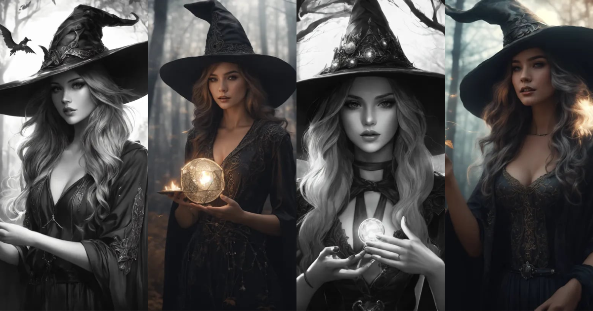 Lexica - Blackandwhite artgerm, young beautiful witch with a peaky ...