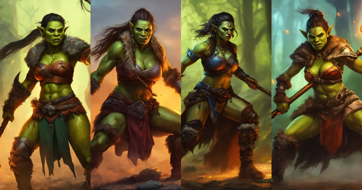 Lexica - Orc female fighting with a healing staff, digital painting, hyperrealistic, full body
