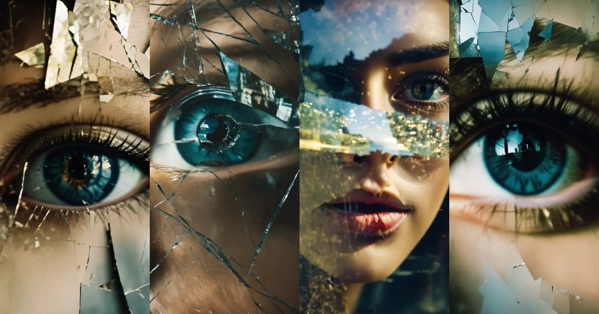 Lexica - Double Exposure photo, featuring eye, shattered mirror effect ...