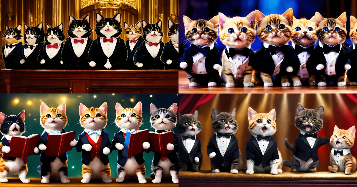 Lexica - Cute little cats in tuxedos singing, a cat choir