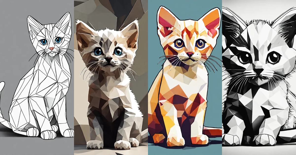 Lexica - Low poly no color line drawing of a kitten with its paws in ...