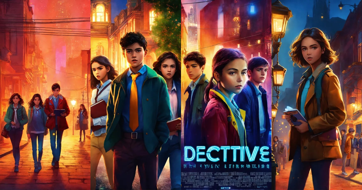 Lexica - Estilo portada de película de detectives, cuatro adolescentes ...