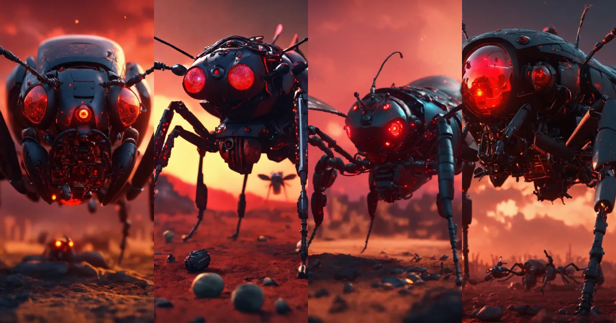 Lexica - Large black mean ant faced bio-robotic hornets with red eyes ...