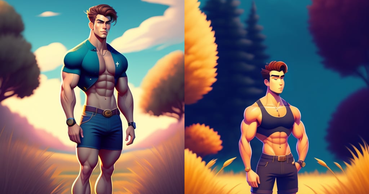 Lexica - View of gorgeous meadow with fit hot muscle young guy, to m ...