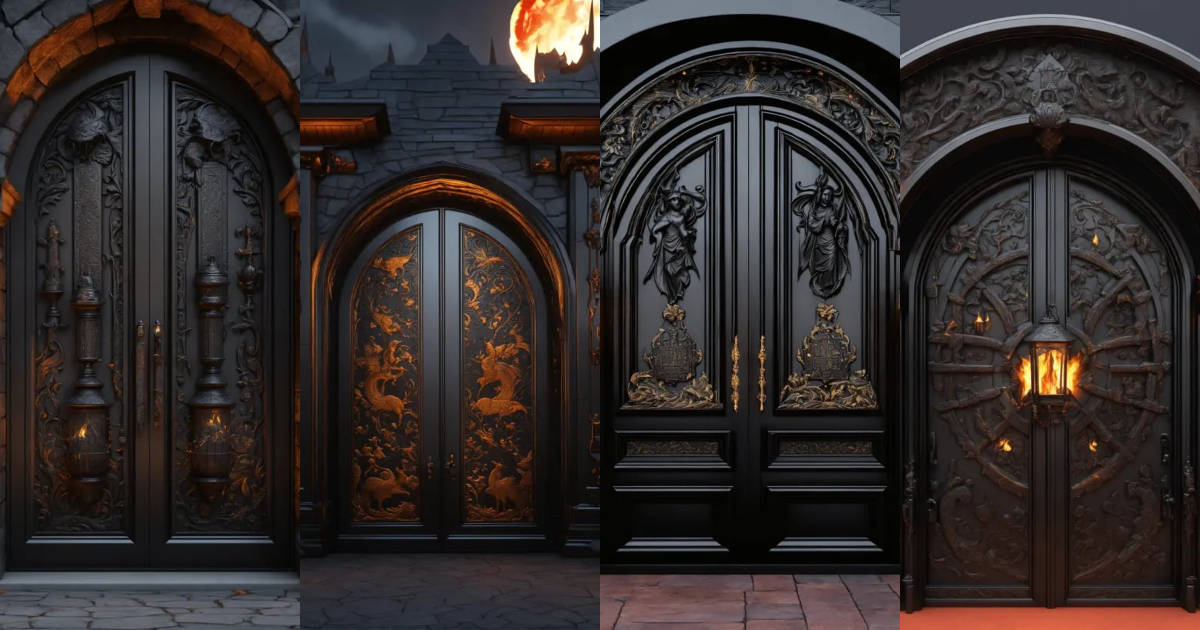 Lexica - 3D double castle doors black obsidian engraved with vampires ...