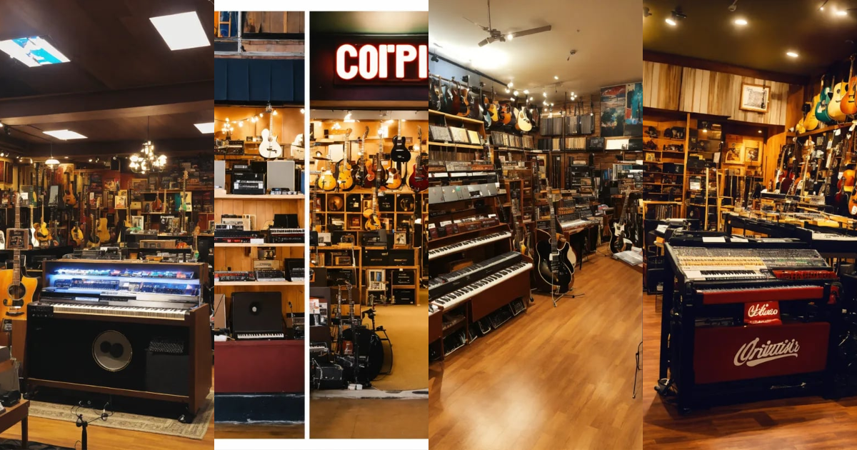 Lexica - A photo of a music store. The store is filled with a variety ...