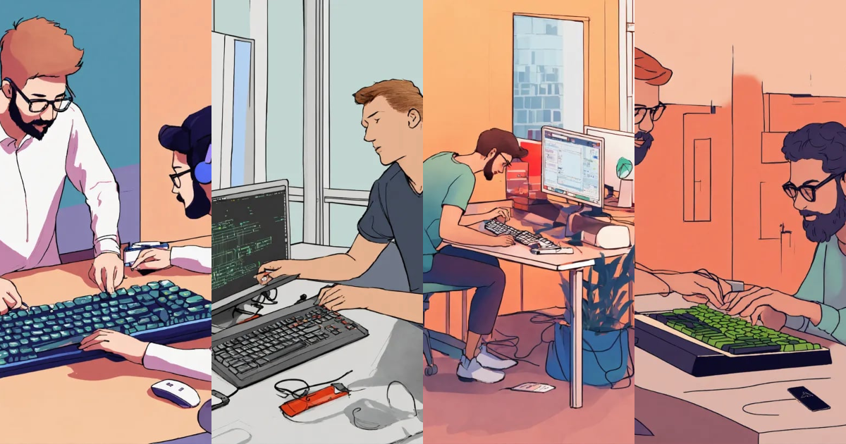 Lexica - Very simple drawing of two developers collaborating with a ...