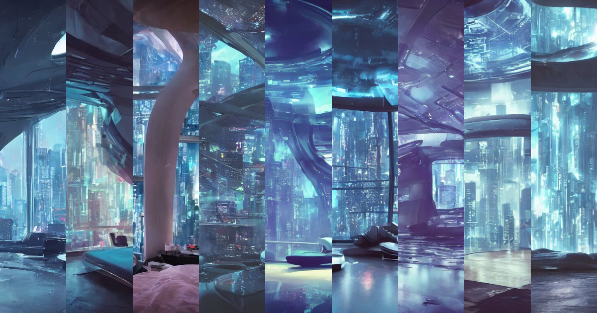 Lexica - A futuristic bedroom with large curved ceiling high windows ...