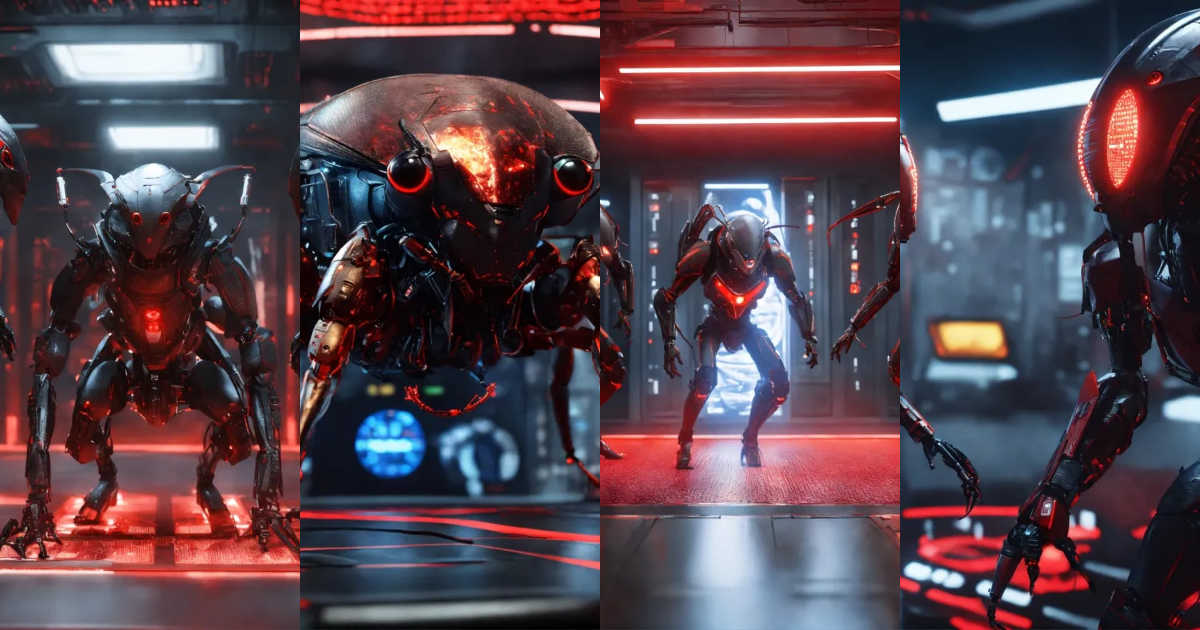 Lexica - 3 black cockroach faced humanoids with red eyes and detailed ...