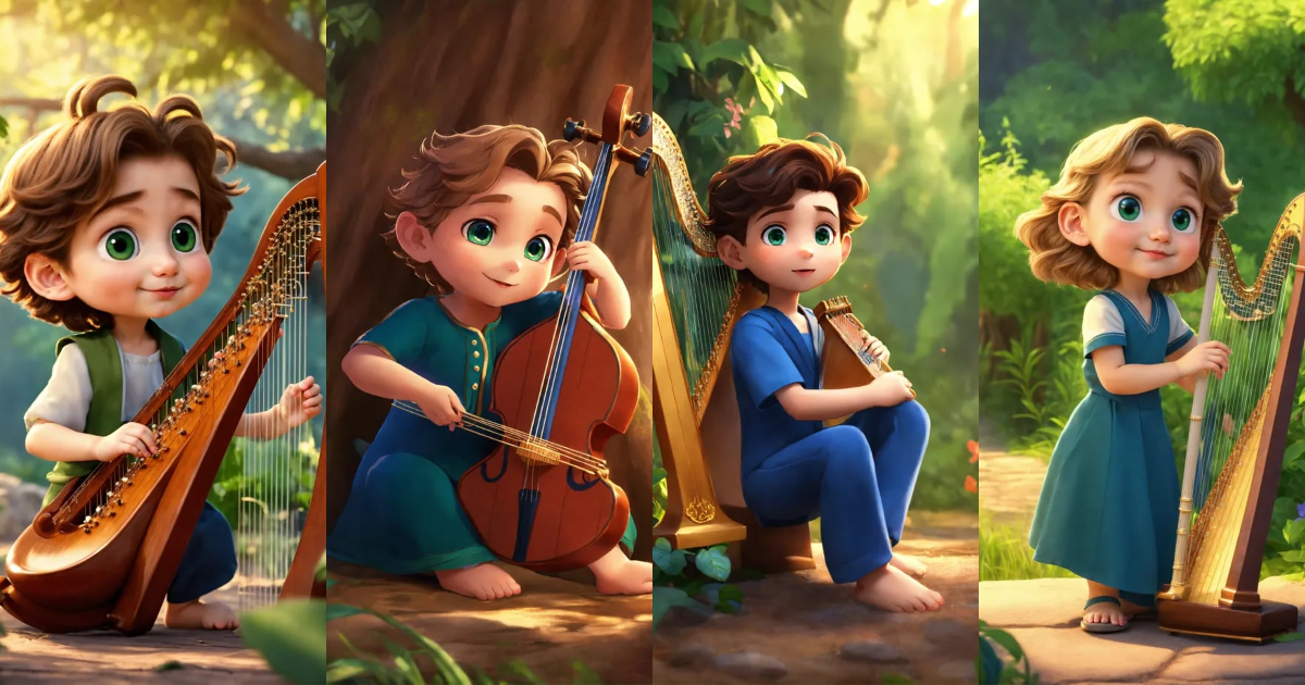 Lexica - Animation Cute boy cartoon, harp Animation , Green eyes, 15 ...