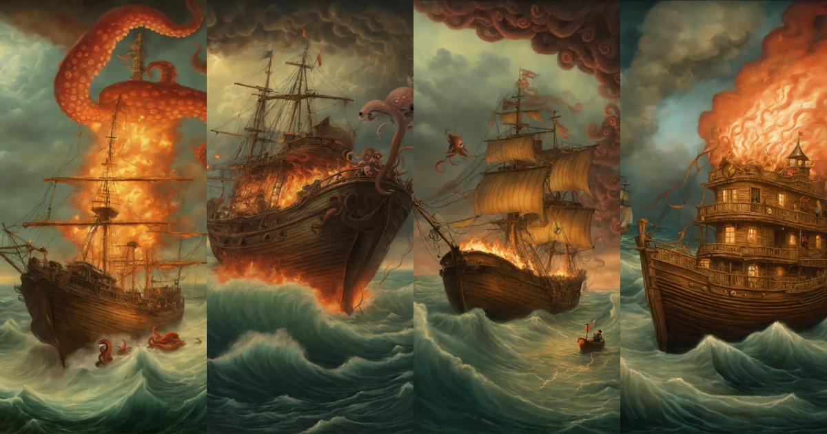 Lexica - Giant creep octopus in a stormy sea with tentacles wrapping a ...