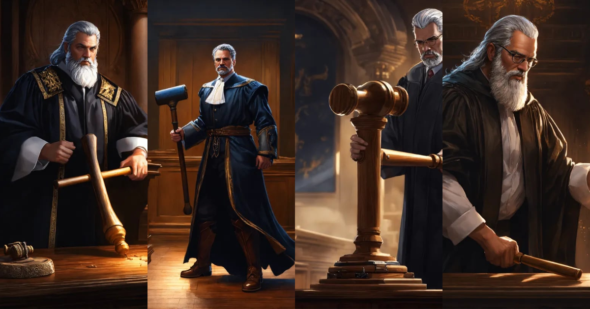 Lexica - Portrait painting of a judge banging the wooden hammer, dark ...