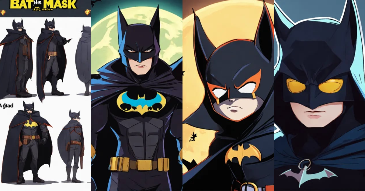 Lexica - His favorite bat mask, donned a black cloak,, style of 2D ...