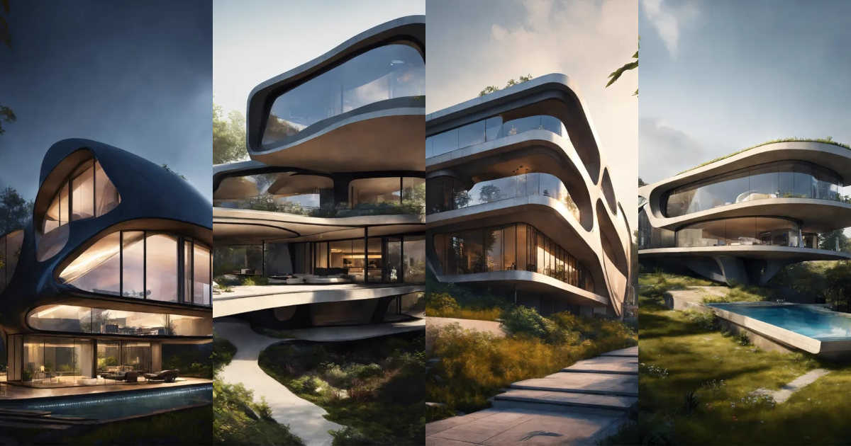 Lexica - View of Modern villa of zaha hadid from afar, cyberpunk city ...