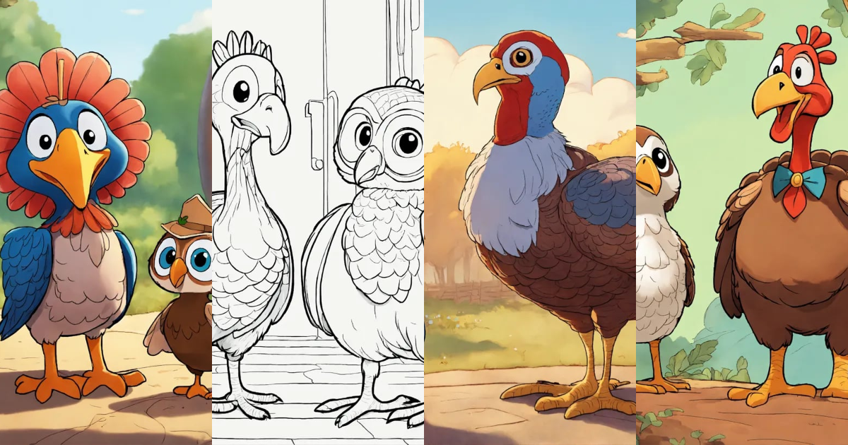 Lexica - Cute turkey Tommy stands and talks to an Owl for a toddler's ...