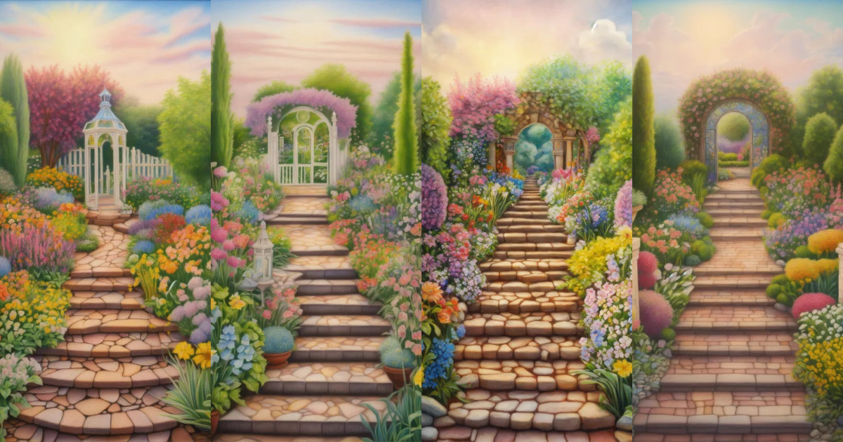 Lexica - Realistic colored pencil drawing of a beautiful garden with ...
