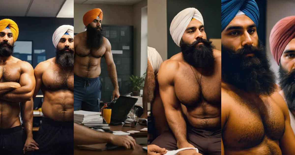 Lexica - Group of burly hairy manly sikh men ogling each other's bodies ...