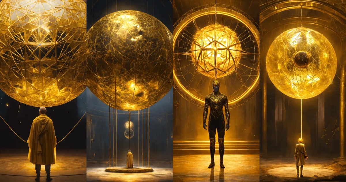 Lexica - A golden orb of power with a human inside