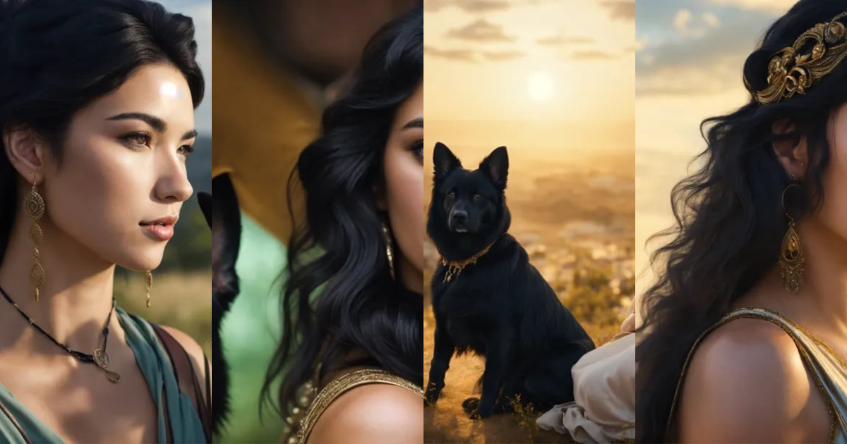 Lexica - Half greek goddess with black hair, half dog, taken with a ...
