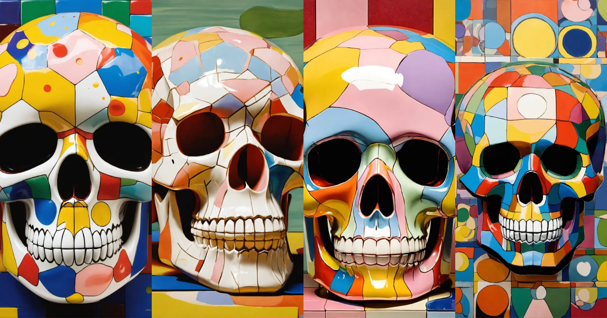 Lexica - Japanese ceramic skull pop art cubist murakami jeff koons
