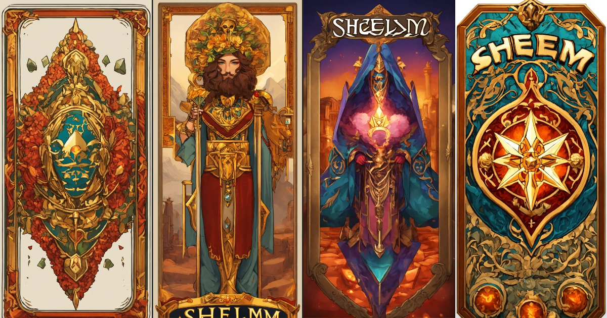 Lexica - A logo for a card game company called SHELEM, on white background