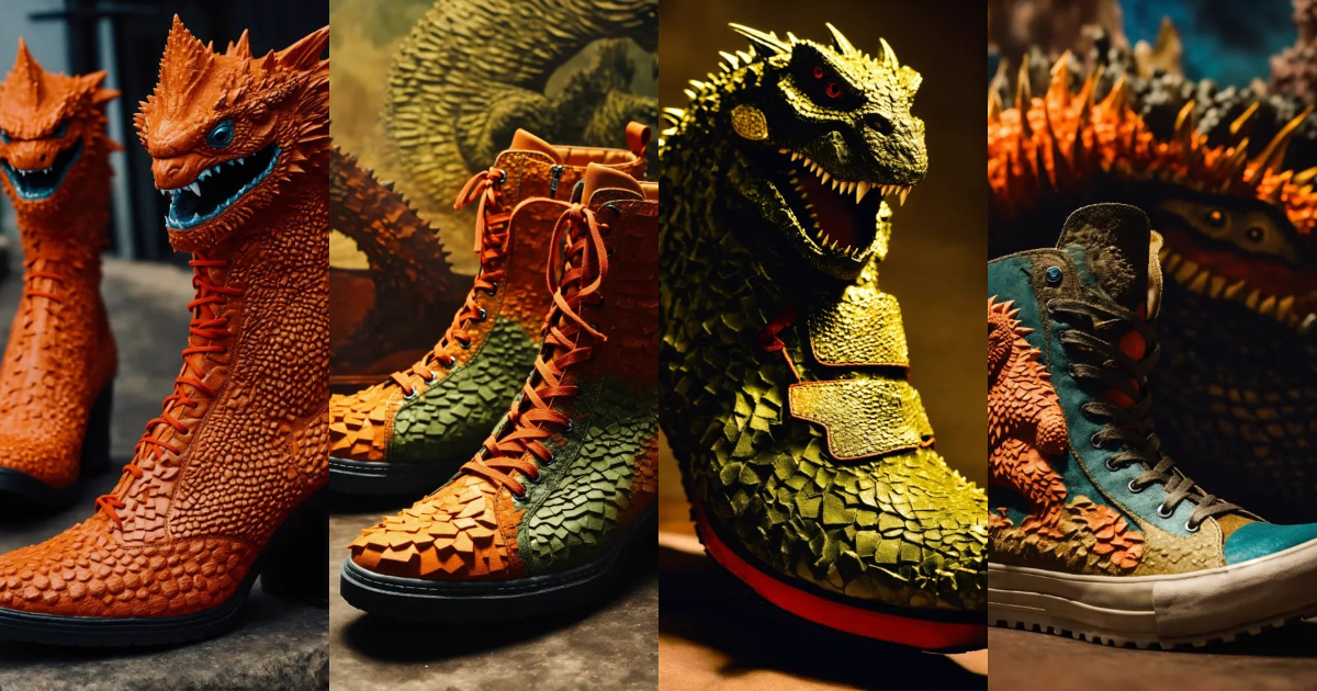 Lexica - Really cool textured shoes inspired by Godzilla, realistic ...