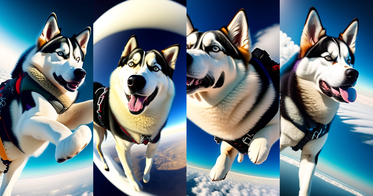 Lexica - A selfie of a Husky Dog while skydiving, with gear ...