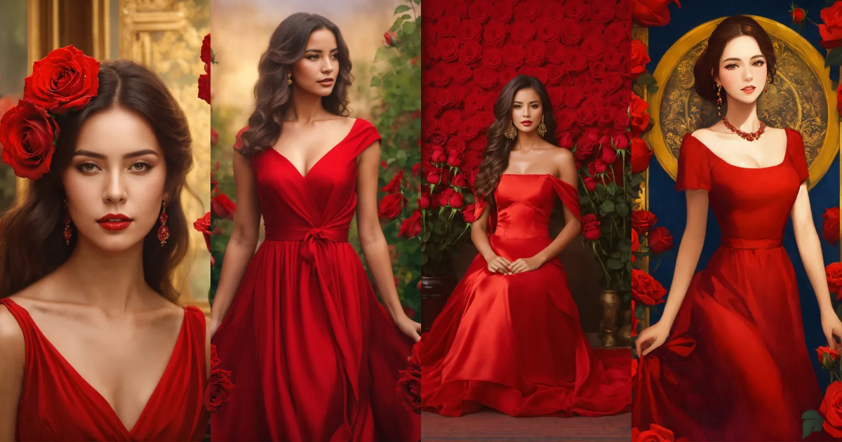 Lexica - A beautiful woman is wearing a red dress, her family ancestral ...