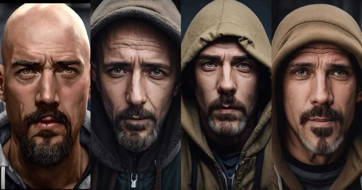 Lexica - A HUGE BALD HOMELESS MAN WITH A GOATEE, EXTENDED PROTRUDING ...