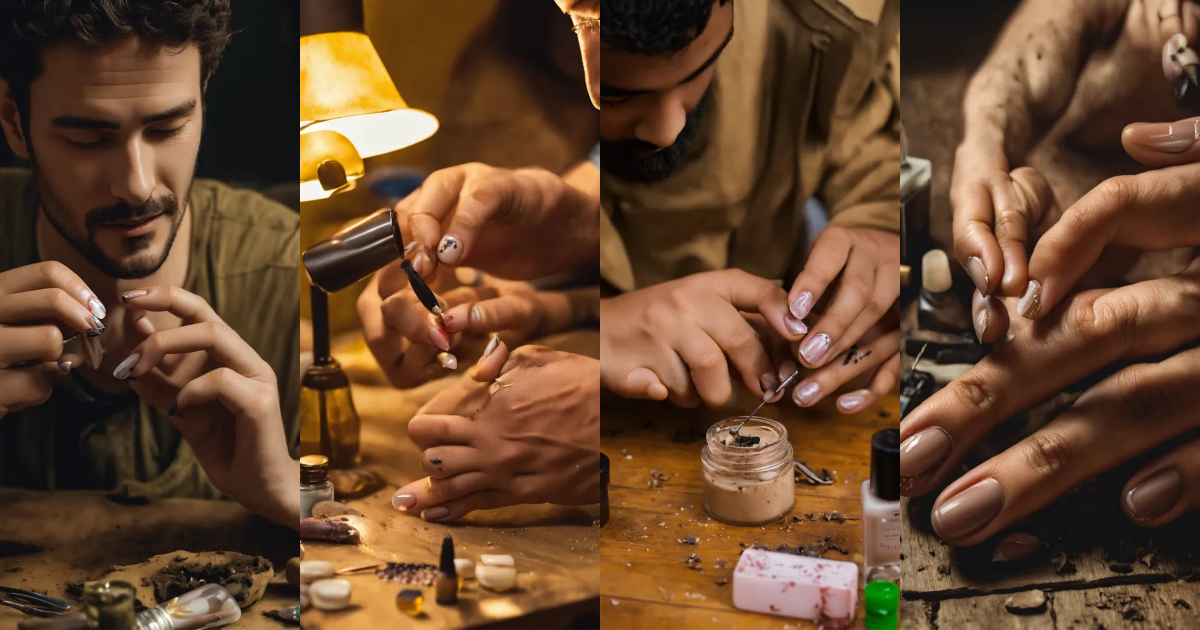 Lexica - A man giving his dirty nails a manicure