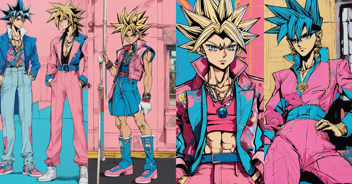 Lexica - Full body street art pink and miami blue yugi-oh in stylish ...