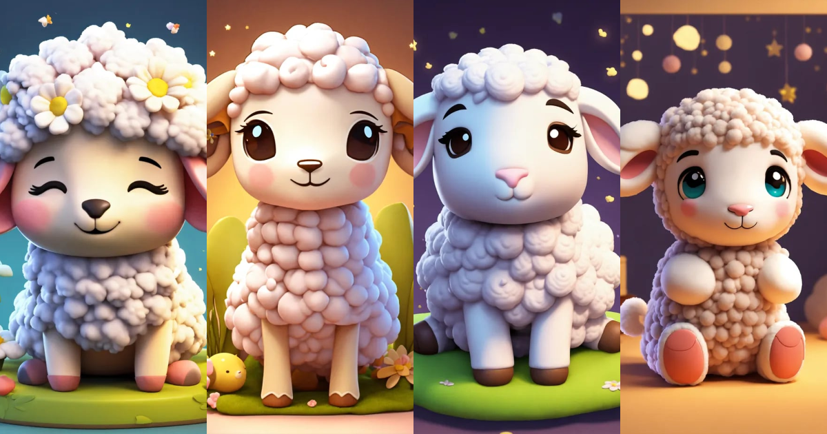 Lexica - Cute sleep sheep chibi cartone style , 3d, unity